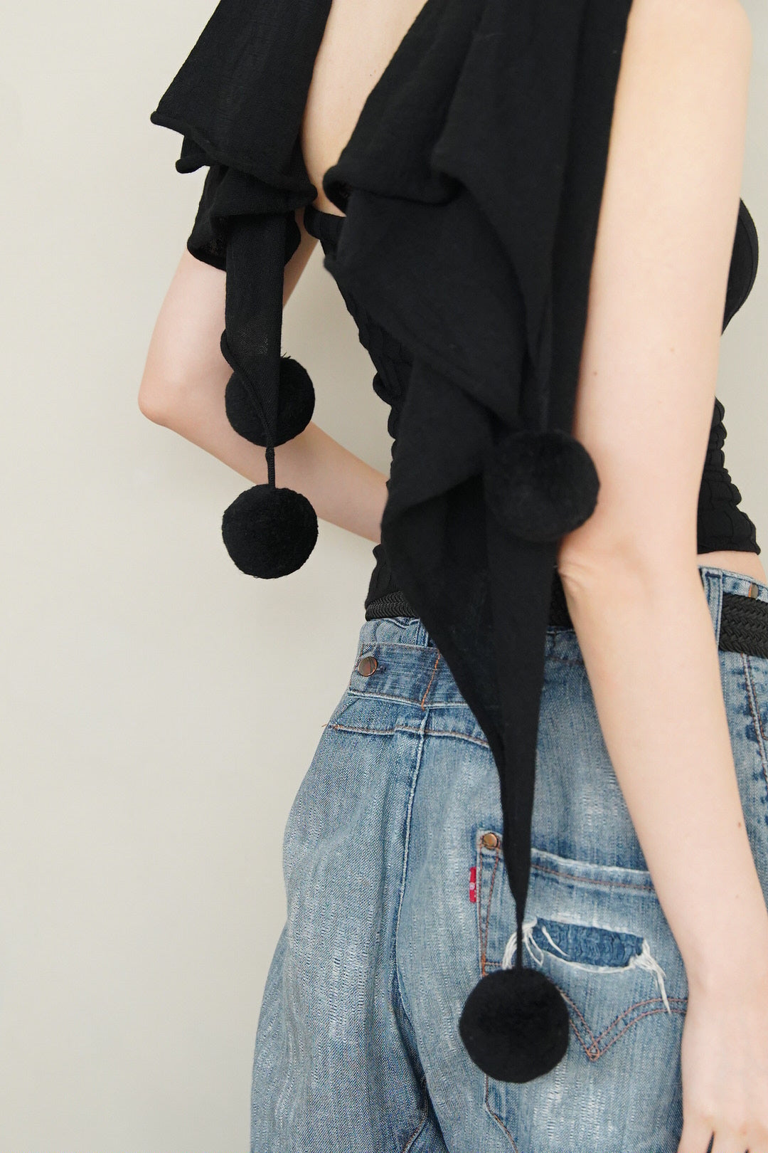 COMME des GARÇONS COMME des GARÇONS, pom pom wide knit stole – tarp